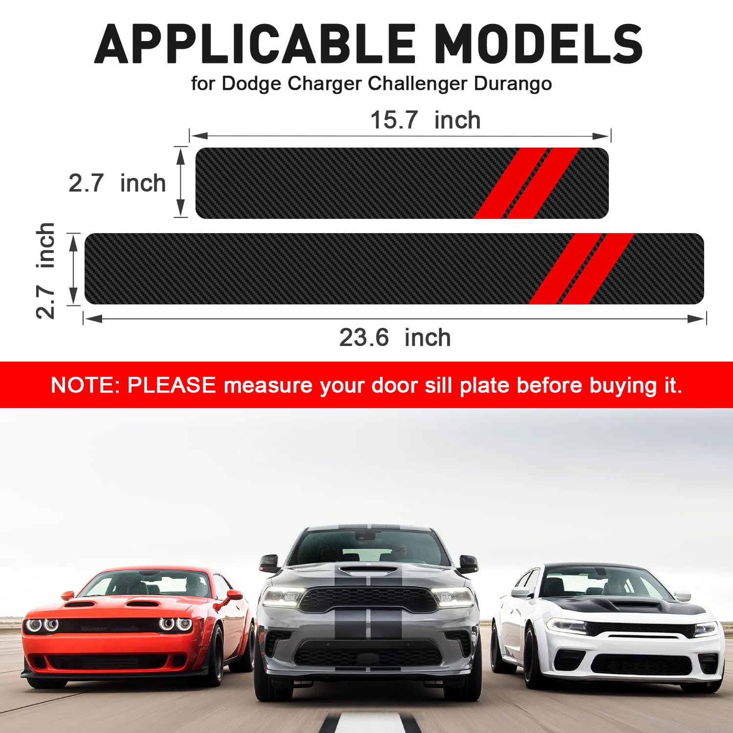 REMOCH Door Sill Protector for Dodge Charger Challenger Durango Accessories Car Door Entry Guard Sill Protector with Plastic Scraper Carbon Fiber Leather Threshold Stickers(Red, 4PCS)