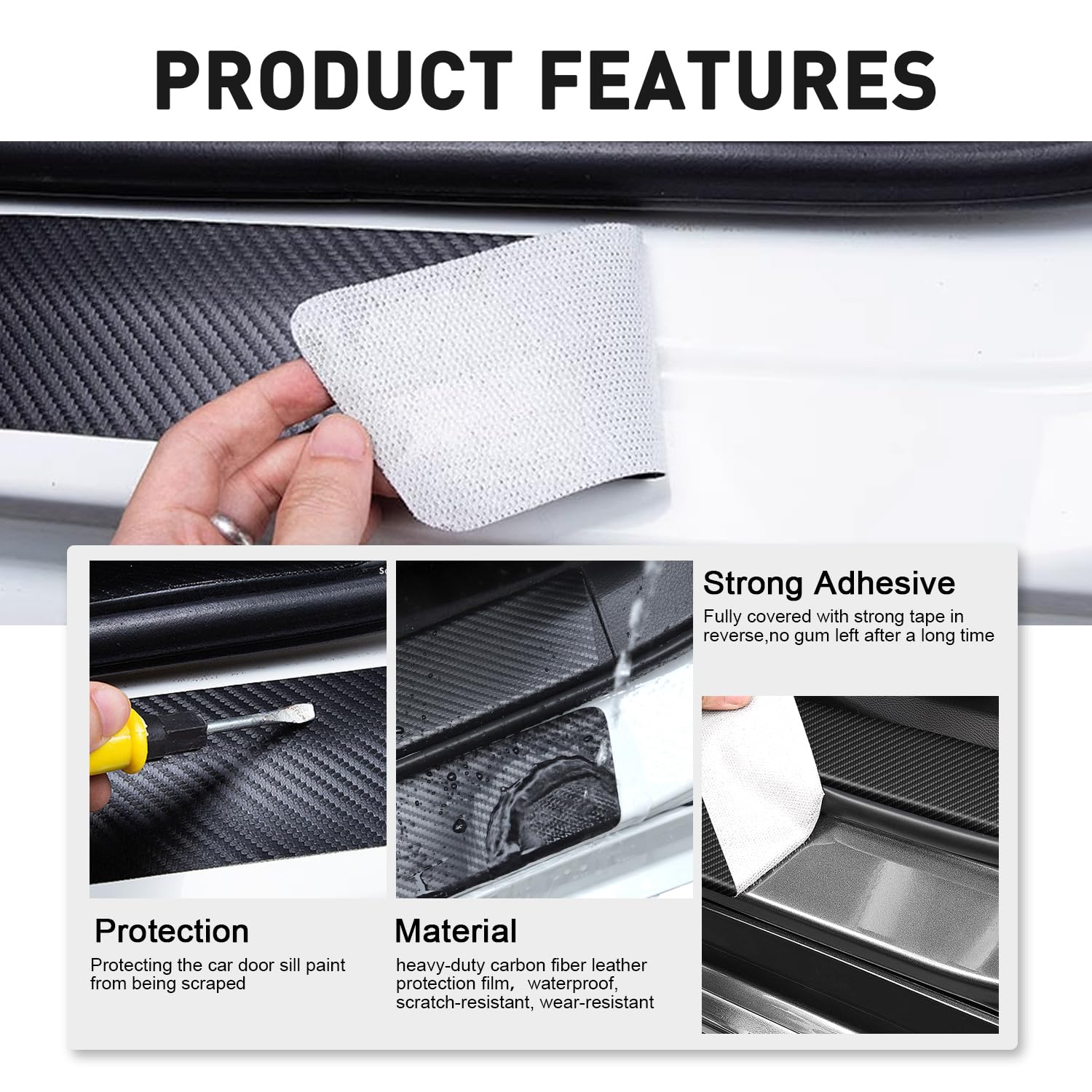REMOCH Door Sill Protector for Dodge Charger Challenger Durango Accessories Car Door Entry Guard Sill Protector with Plastic Scraper Carbon Fiber Leather Threshold Stickers(Red, 4PCS)