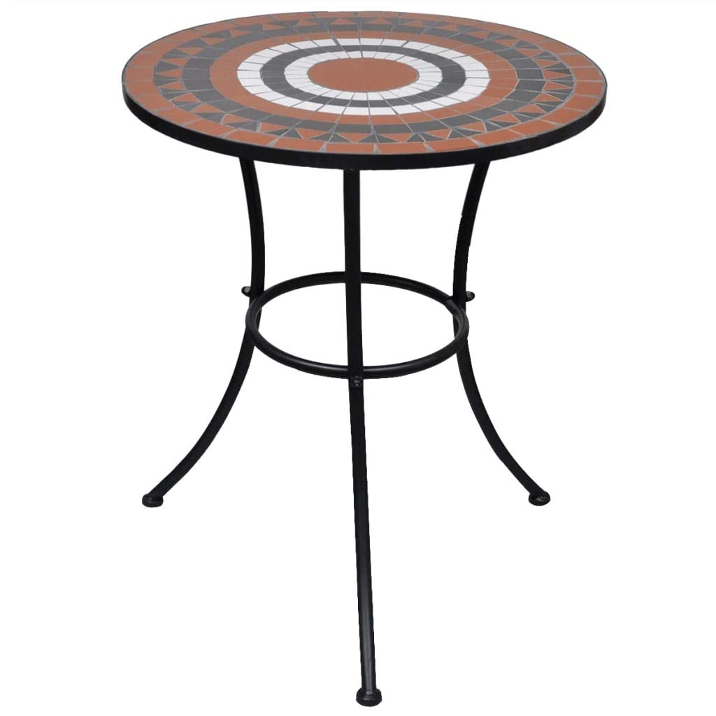 ShopHome Round Side Table | Mosaic Indoor Outdoor Black Iron Accent Small Patio Printed Glass for Garden, Yard or Lawn| Plant Stand |Terracotta, 23.6 x 27.6 inch