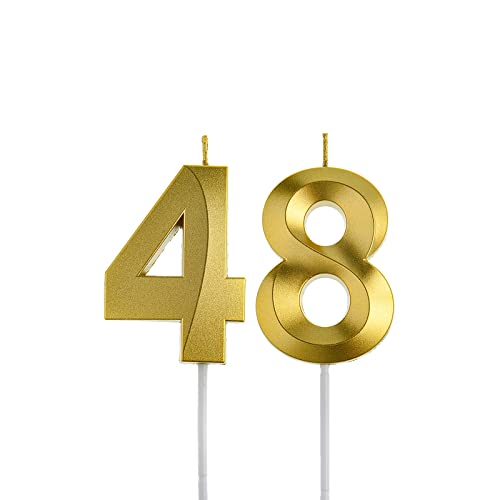 Gold 48th & 84th Birthday Candles,Gold Number 48 84 Cake Topper for Birthday Decorations Party Decoration