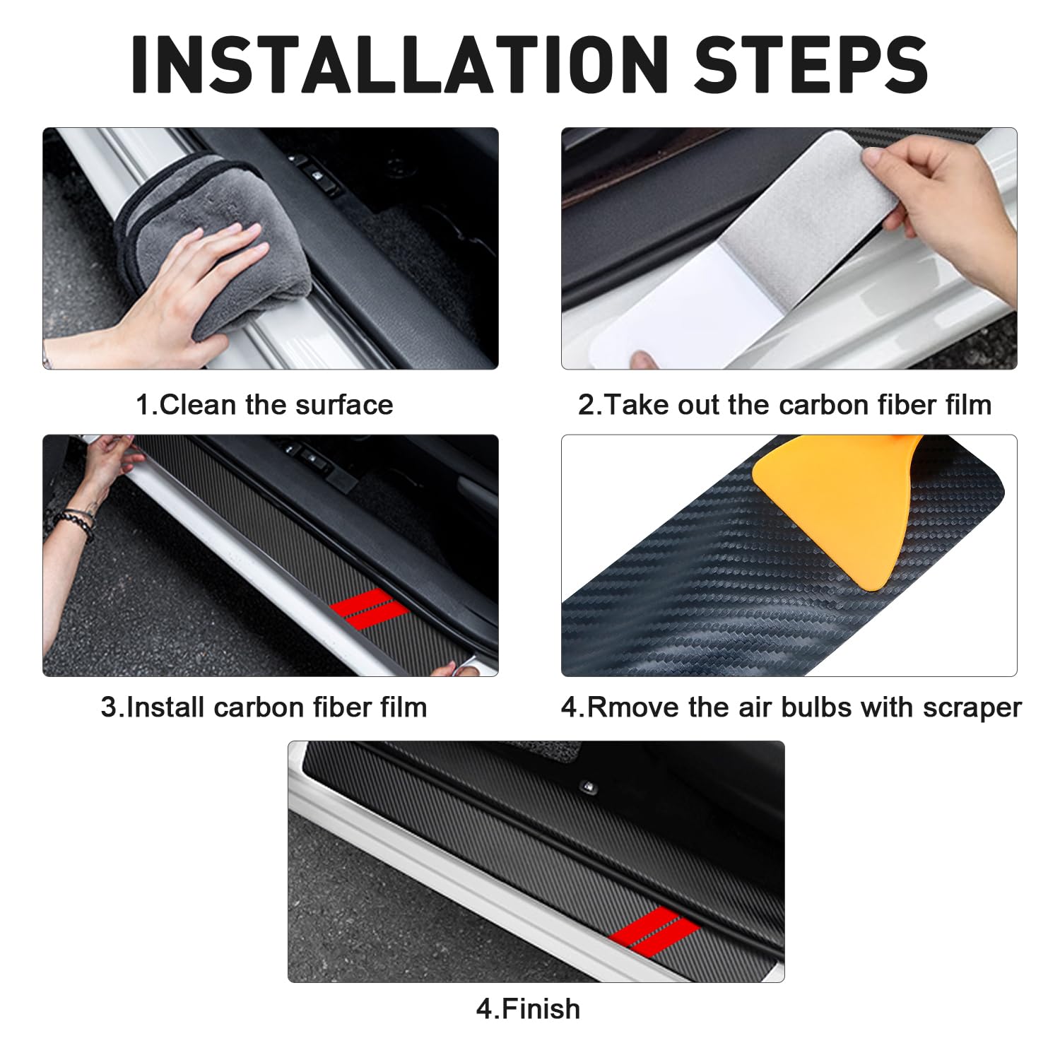 REMOCH Door Sill Protector for Dodge Charger Challenger Durango Accessories Car Door Entry Guard Sill Protector with Plastic Scraper Carbon Fiber Leather Threshold Stickers(Red, 4PCS)