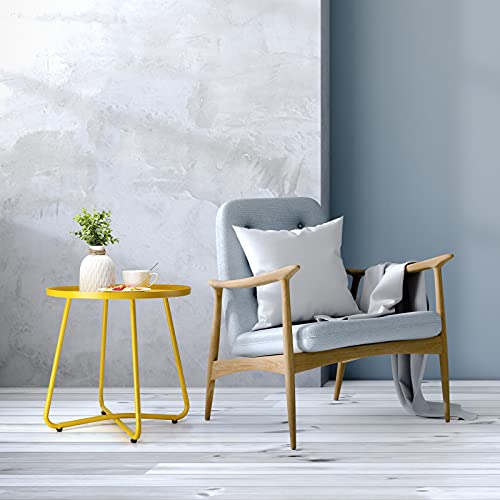 danpinera Outdoor Side Tables, Weather Resistant Steel Patio Side Table, Small Round Outdoor End Table Metal Side Table for Patio Yard Balcony Garden Bedside Yellow