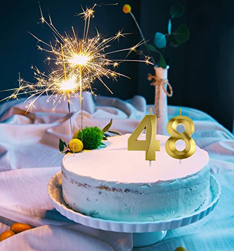 Gold 48th & 84th Birthday Candles,Gold Number 48 84 Cake Topper for Birthday Decorations Party Decoration