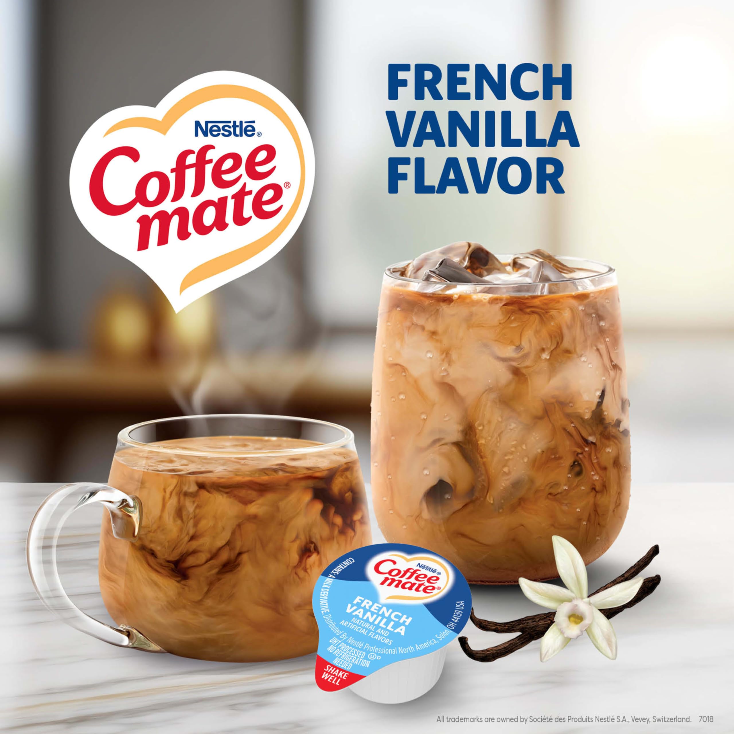 Nestle Coffee mate Coffee Creamer, French Vanilla, Liquid Creamer Singles, Non Dairy, No Refrigeration, Box of 180