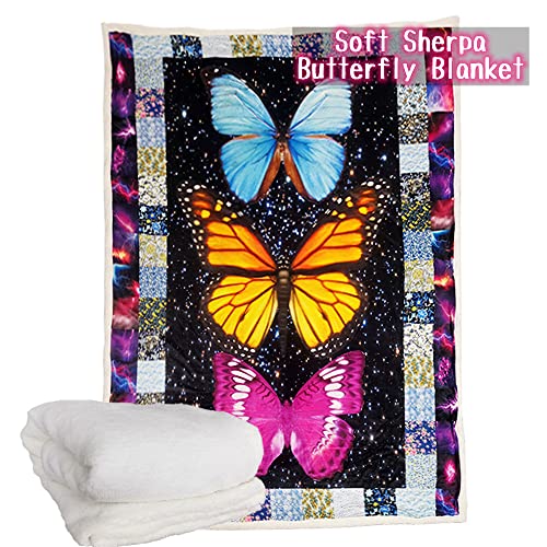 Ultra Soft Butterfly Blanket for Women Night Sky Background Microfiber Plush Sherpa Fuzzy Throw Blankets Cozy Blanket Butterfly Gifts (Butterfly,50"×60")
