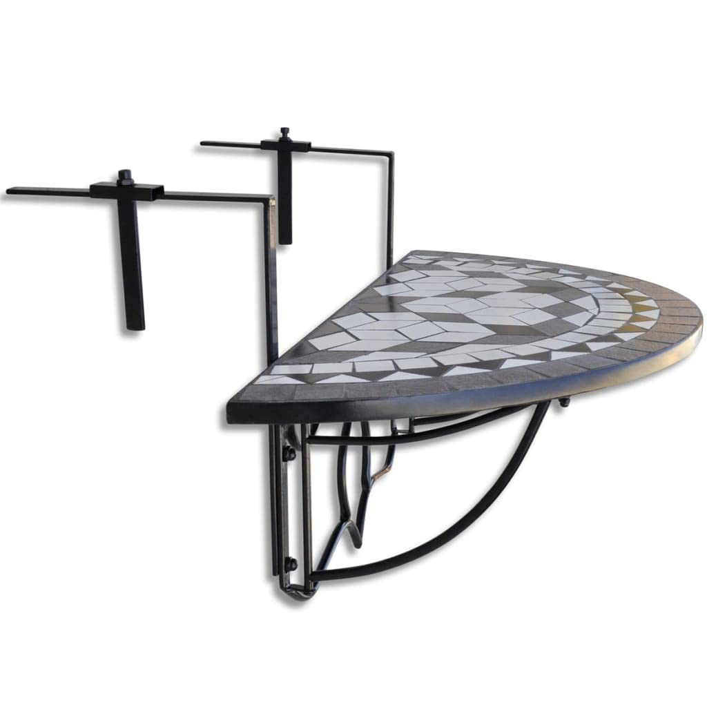 ZQQLVOO Hanging Balcony Table,Patio Table Decoration,Mosaic Table Outdoor,Mosaic Plant Stand,Garden Table,Tea Table,for Gardens,Decks,Porches and Backyards,Black and White Mosaic