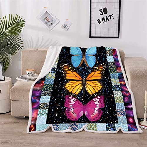 Ultra Soft Butterfly Blanket for Women Night Sky Background Microfiber Plush Sherpa Fuzzy Throw Blankets Cozy Blanket Butterfly Gifts (Butterfly,50"×60")