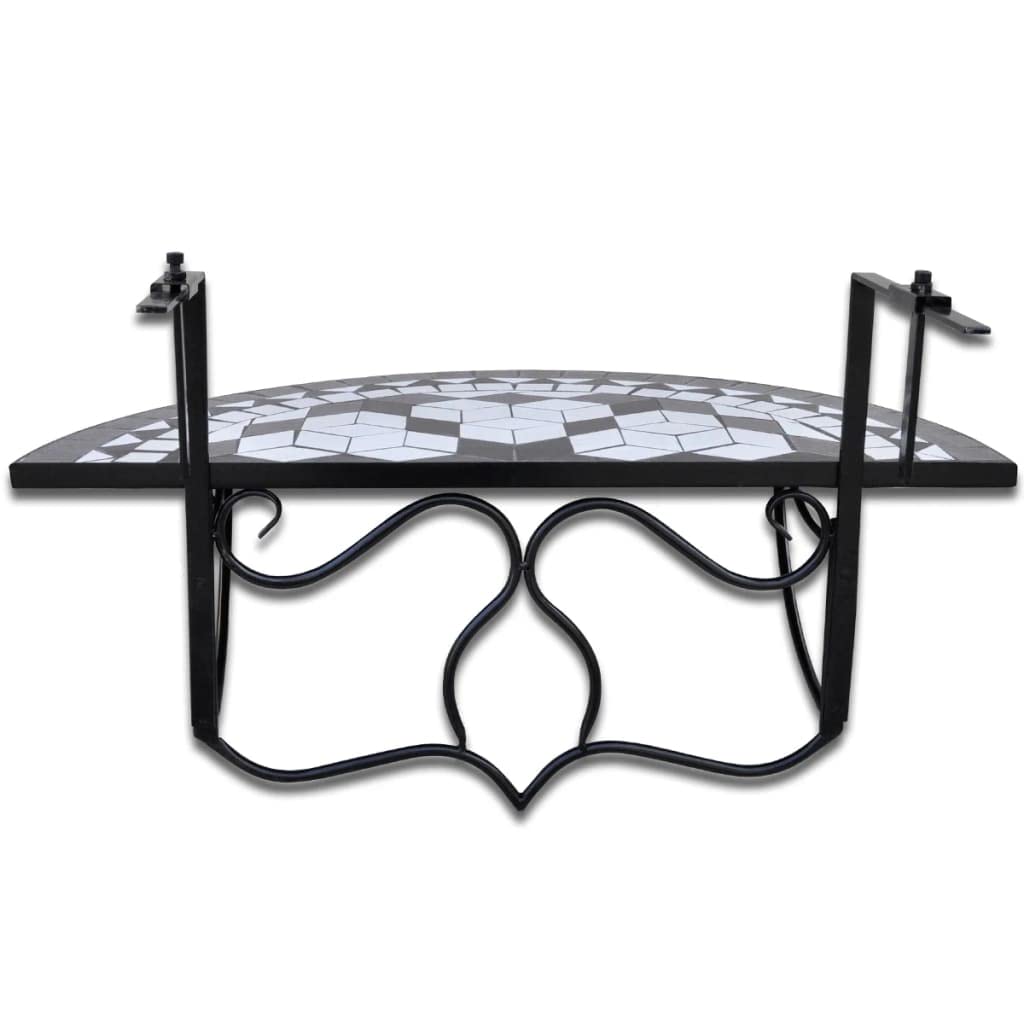 ZQQLVOO Hanging Balcony Table,Patio Table Decoration,Mosaic Table Outdoor,Mosaic Plant Stand,Garden Table,Tea Table,for Gardens,Decks,Porches and Backyards,Black and White Mosaic