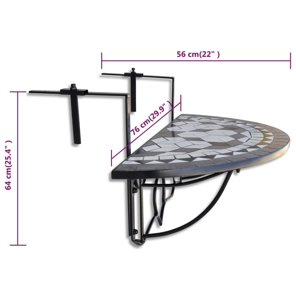 ZQQLVOO Hanging Balcony Table,Patio Table Decoration,Mosaic Table Outdoor,Mosaic Plant Stand,Garden Table,Tea Table,for Gardens,Decks,Porches and Backyards,Black and White Mosaic