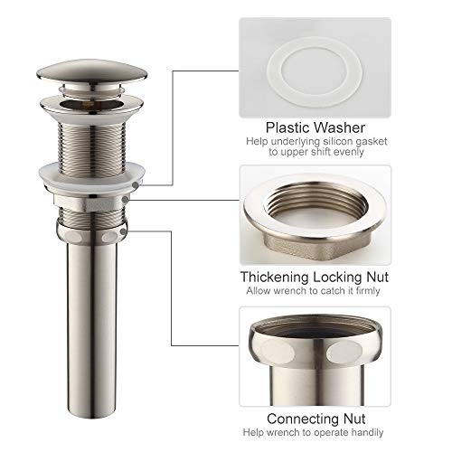 HOMELODY Vessel Sink Drain, 1 5/8" Bathroom Sink Drain with Removable Brass Strainer Basket, Anti-clogging Pop Up Drain Stopper Brushed Nickel without Overflow, HL8018ABN