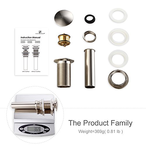 HOMELODY Vessel Sink Drain, 1 5/8" Bathroom Sink Drain with Removable Brass Strainer Basket, Anti-clogging Pop Up Drain Stopper Brushed Nickel without Overflow, HL8018ABN