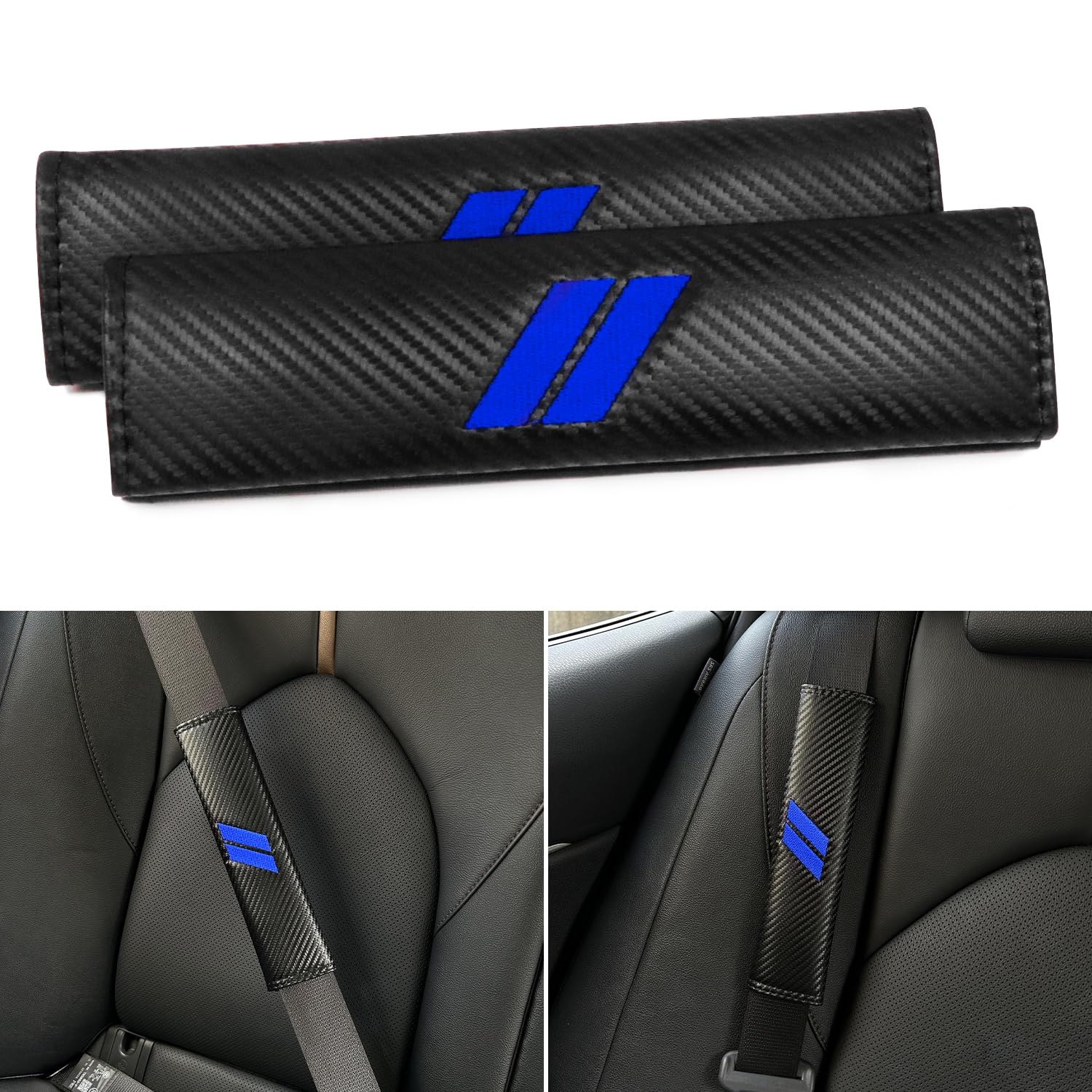 REMOCH for Challenger Seat Belt Covers for Charger Seat Belt Pads for Dodge Accessories Durango Journey Car Seatbelt Covers Leather Seatbelt Shoulder Strap Cushion (2 Pcs, Blue Stitches)
