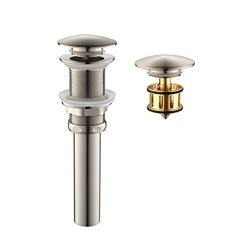 HOMELODY Vessel Sink Drain, 1 5/8" Bathroom Sink Drain with Removable Brass Strainer Basket, Anti-clogging Pop Up Drain Stopper Brushed Nickel without Overflow, HL8018ABN