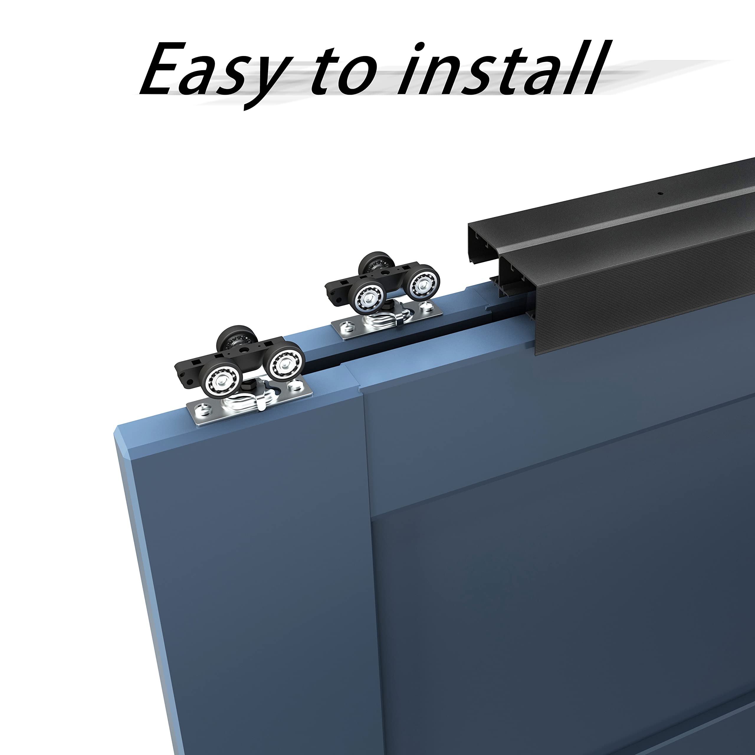 JUBEST 4FT Heavy Duty Bypass Door Hardware with Finger Pulls,Sturdy Aluminum Sliding Closet Door Track for 2 door System,Quietly and Smoothly,Fit Door Thickness 1 3/8" or 1 3/4",Easy to Install, Black