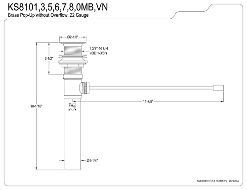 Kingston Brass KS8100MB Concord Bathroom Sink Drain, 7-13/16" Length, Matte Black