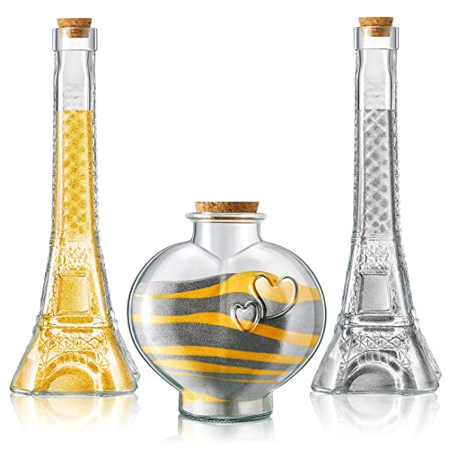 Eaasty Unity Sand Set for Weddings Sand Ceremony Kit Clear Tower and Heart Shaped Vase with Lid Glass Decorative Jars with Sand for Wedding Engagement Ceremony Party Decor