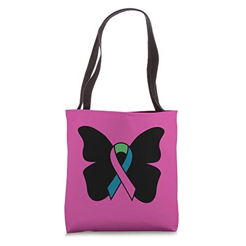 Metastatic Breast Cancer Awareness Ribbon Butterfly Support Tote Bag