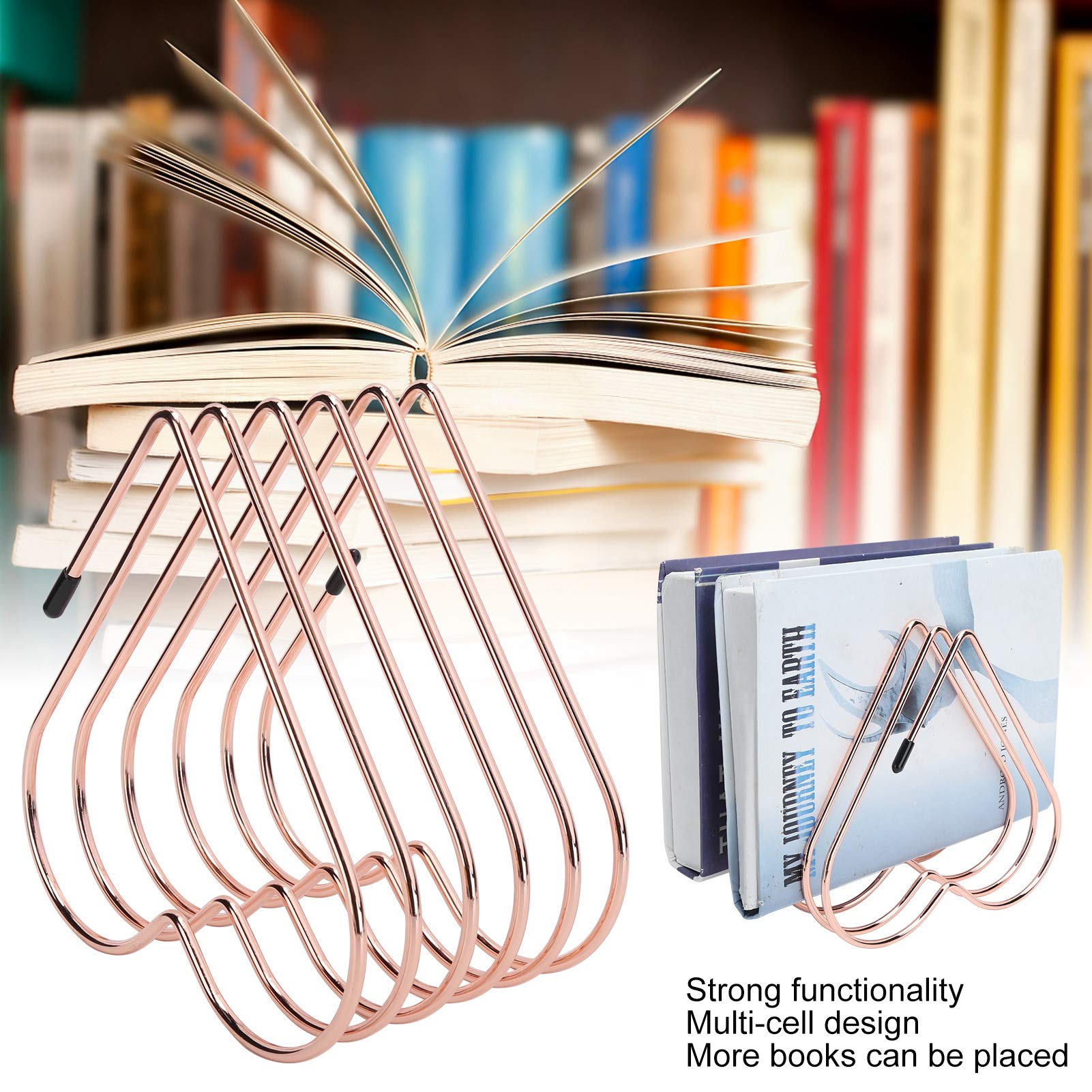 Magazine Holder, Heart Shaped File Holder Book Rack, Desktop File Sorter Magazine Organize Letter Storage for Document Folder(Rose Gold)