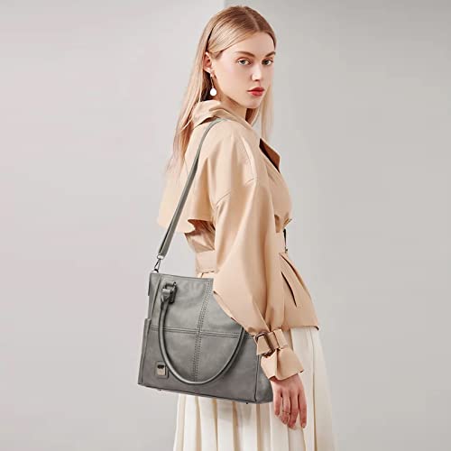 Purses for Women,Soft PU Leather Handbags ,Large Capacity Purse, Fashion Crossbody Bags, Top Handle Satchel (Grey)