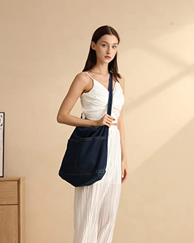 Denim Shoulder Bag for Women Hobo Tote Bag, Canvas Messenger Bag Large Crossbody Handbag, Jean Bag for Travel Work School