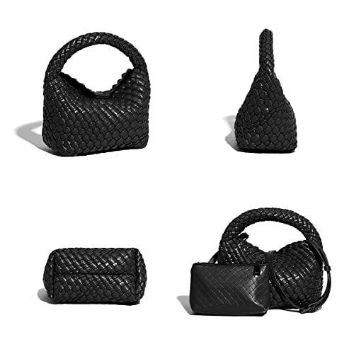 Suyechjo Woven Tote Small Crossbody Bag for Women,Quilted Purse Shoulder Bag Woven Handbag with Detachable Strap
