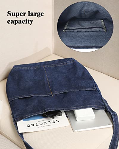 Denim Shoulder Bag for Women Hobo Tote Bag, Canvas Messenger Bag Large Crossbody Handbag, Jean Bag for Travel Work School