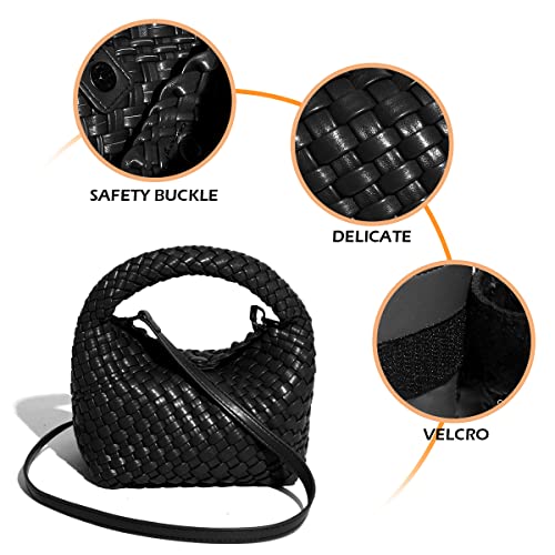 Suyechjo Woven Tote Small Crossbody Bag for Women,Quilted Purse Shoulder Bag Woven Handbag with Detachable Strap