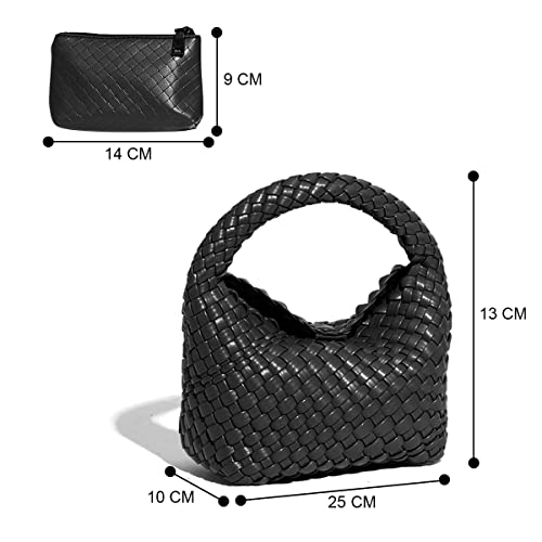 Suyechjo Woven Tote Small Crossbody Bag for Women,Quilted Purse Shoulder Bag Woven Handbag with Detachable Strap