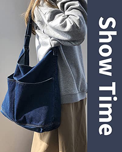 Denim Shoulder Bag for Women Hobo Tote Bag, Canvas Messenger Bag Large Crossbody Handbag, Jean Bag for Travel Work School