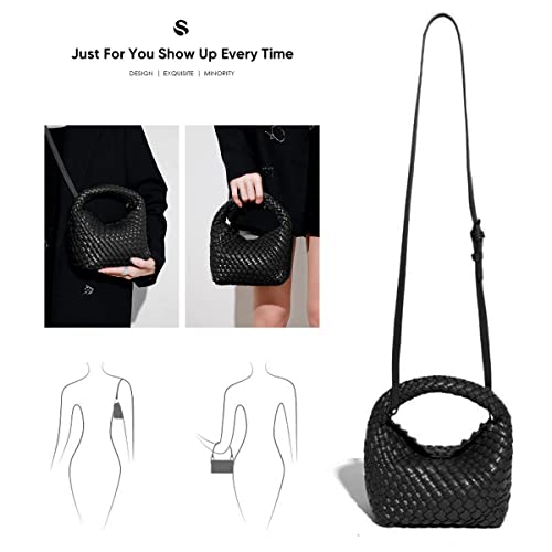 Suyechjo Woven Tote Small Crossbody Bag for Women,Quilted Purse Shoulder Bag Woven Handbag with Detachable Strap
