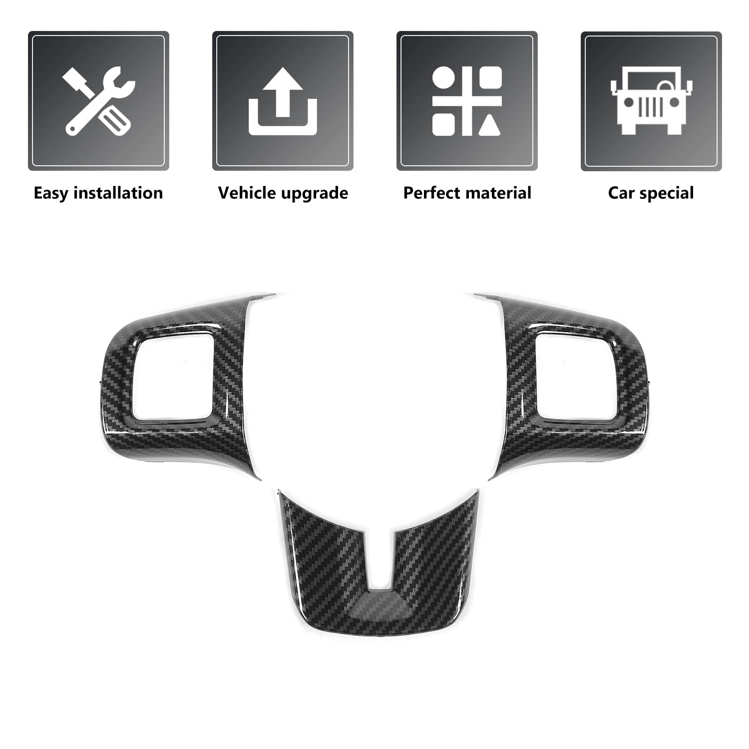RAZPOY Steering Wheel Trim, Steering Wheel Cover Interior Decoration Accessories Compatible with 2009-2014 Dodge Challenger/Charger/War Horse/Durango//Dart/Journey Coolway 2013-2022 (Carbon Fiber)