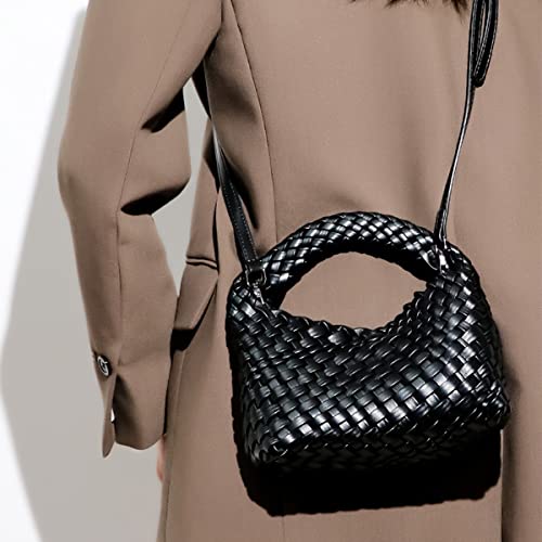 Suyechjo Woven Tote Small Crossbody Bag for Women,Quilted Purse Shoulder Bag Woven Handbag with Detachable Strap