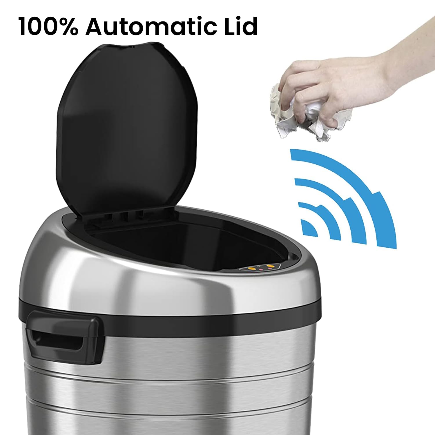 iTouchless Glide 18 Gallon Sensor Trash Can with Wheels and AbsorbX Odor Control System, Stainless Steel, 68 Liter Automatic Kitchen or Office Garbage Bin