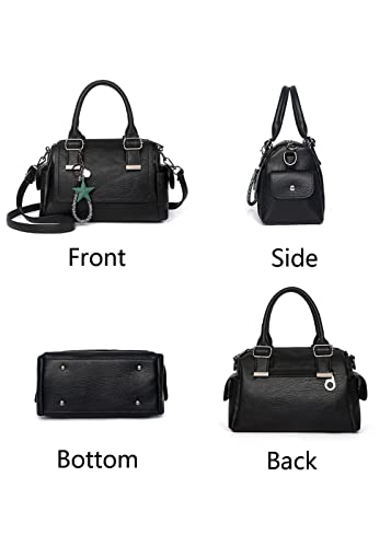 GJGJTER Women Star Pendant Tote Bag Soft Leather Boston Bags Shoulder Bags Satchel Purse-Brown