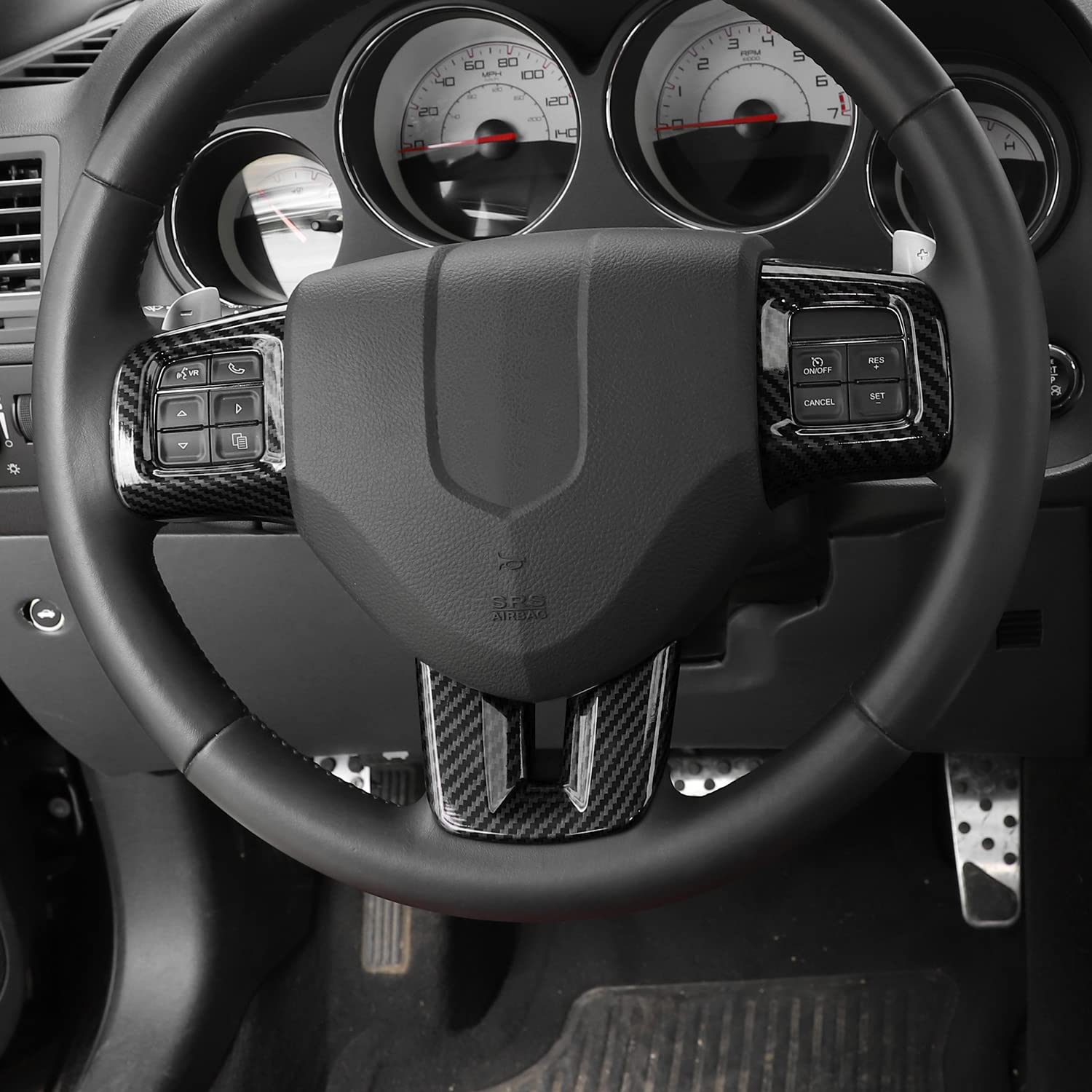RAZPOY Steering Wheel Trim, Steering Wheel Cover Interior Decoration Accessories Compatible with 2009-2014 Dodge Challenger/Charger/War Horse/Durango//Dart/Journey Coolway 2013-2022 (Carbon Fiber)