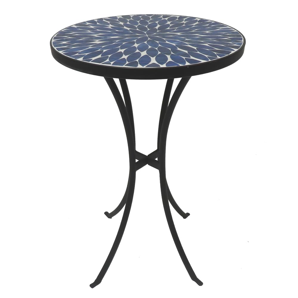 Hotity Outdoor Mosaic Side Table, 14 Inch Round Concrete Tile Top, Patio End Table for Bistro Coffee Table