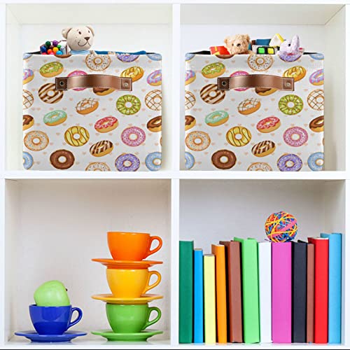 Kigai Doughnut Storage Bins for Shelves, Storage Basket with Double Handle, Foldable Storage Cubes with Metal Frame, Rectangular Closet Organizer Containers for Home Bedroom