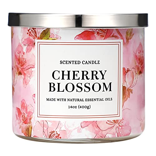 Spring Candle Cherry Blossom Scented Candle 3 Wicks Large Jar, 14 oz