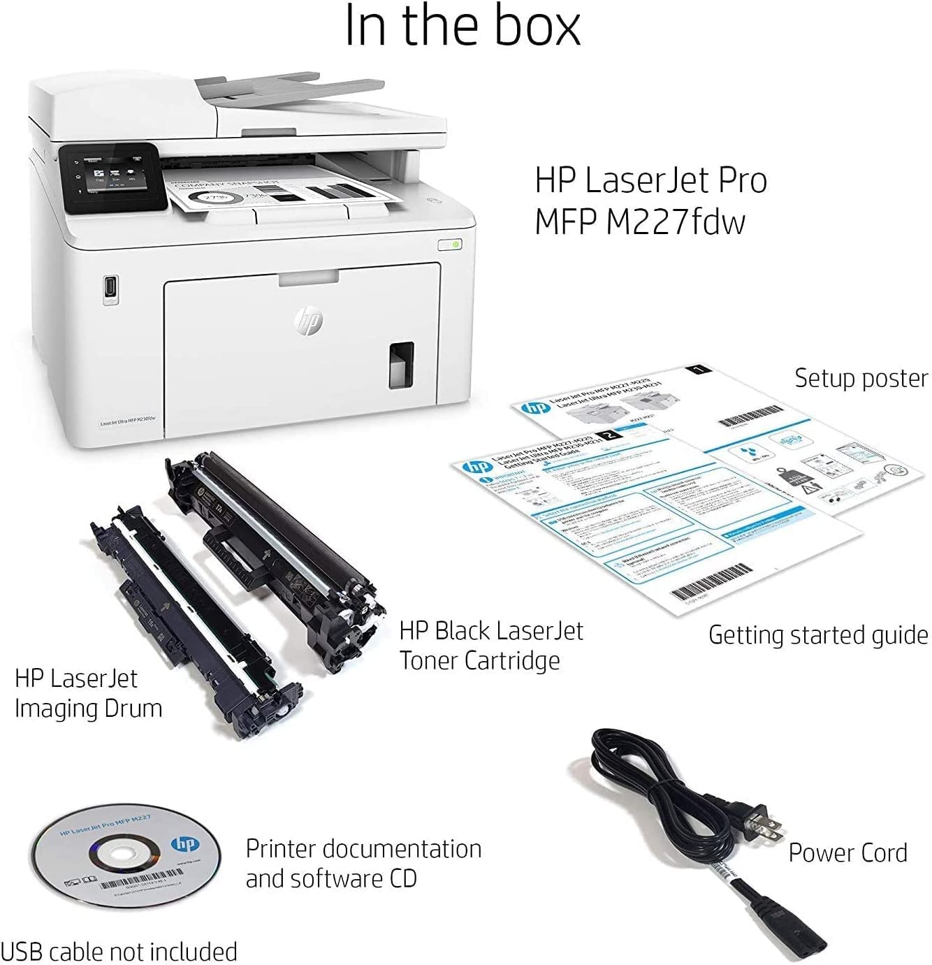 HP Laserjet Pro MFP M22 7fdw Monochrome Wireless All-in-One Laser Printer, Copy & Scan & Fax, 2.7" Color Touchscreen Display, 1200x1200 dpi, 30 ppm, Duplex & Mobile Printing, PCS USB Printer Cable