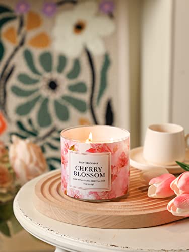Spring Candle Cherry Blossom Scented Candle 3 Wicks Large Jar, 14 oz
