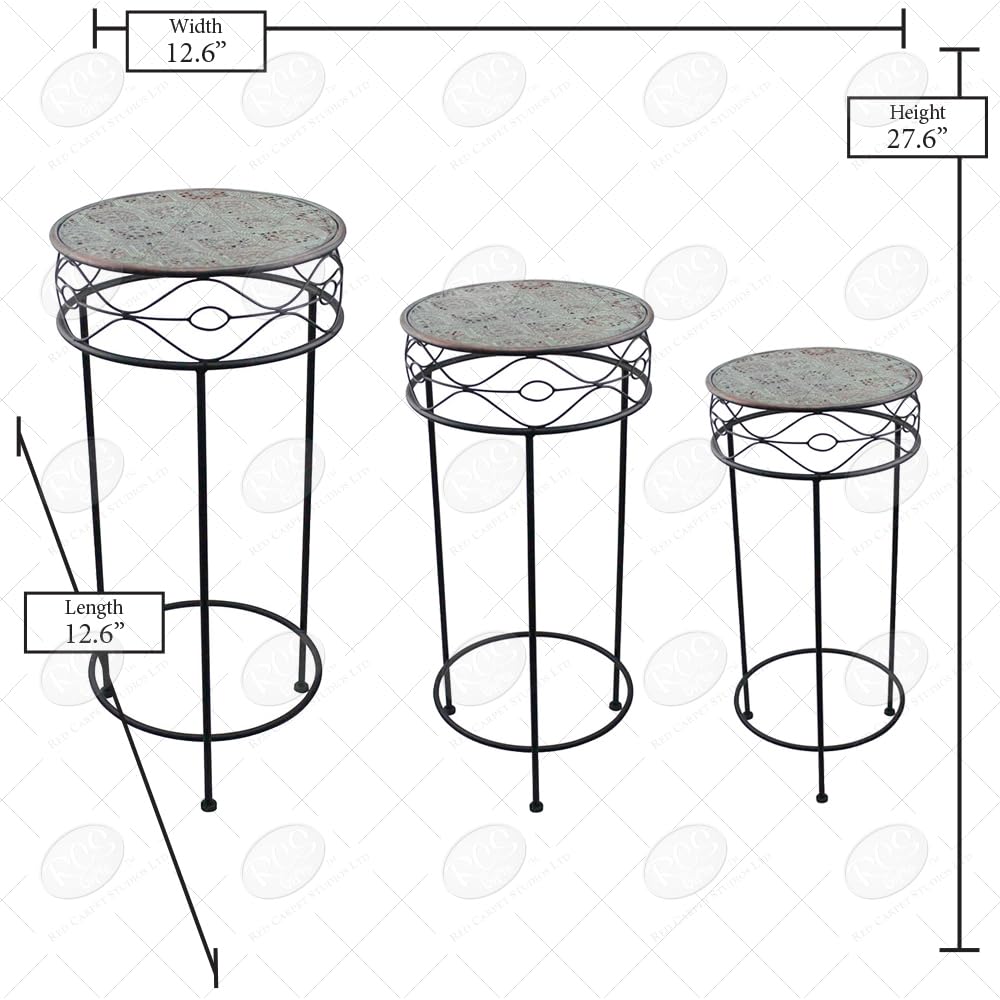 Red Carpet Studios 20176 Indoor/Outdoor Rustic Metal Plant Stands, Set of 3, Patina