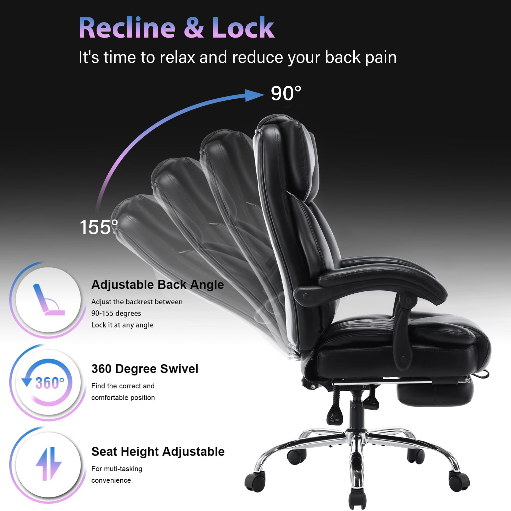High Back Massage Reclining Office Chair with Footrest - Executive Computer Chair Home Office Desk Chair with Massaging Lumbar Cushion, Adjustable Angle, Breathable Thick Padding for Comfort (Black)