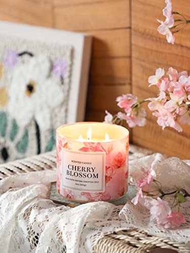 Spring Candle Cherry Blossom Scented Candle 3 Wicks Large Jar, 14 oz