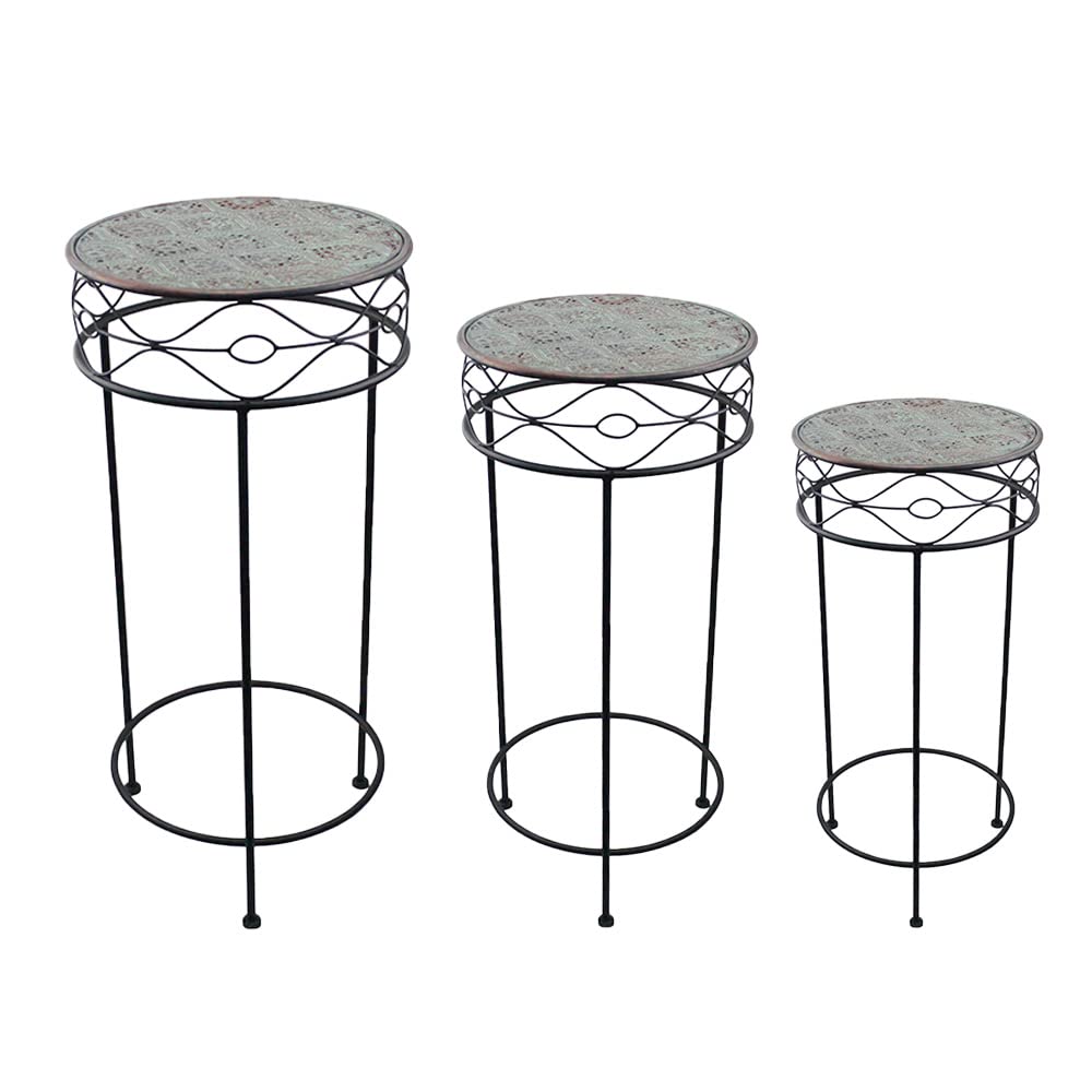 Red Carpet Studios 20176 Indoor/Outdoor Rustic Metal Plant Stands, Set of 3, Patina