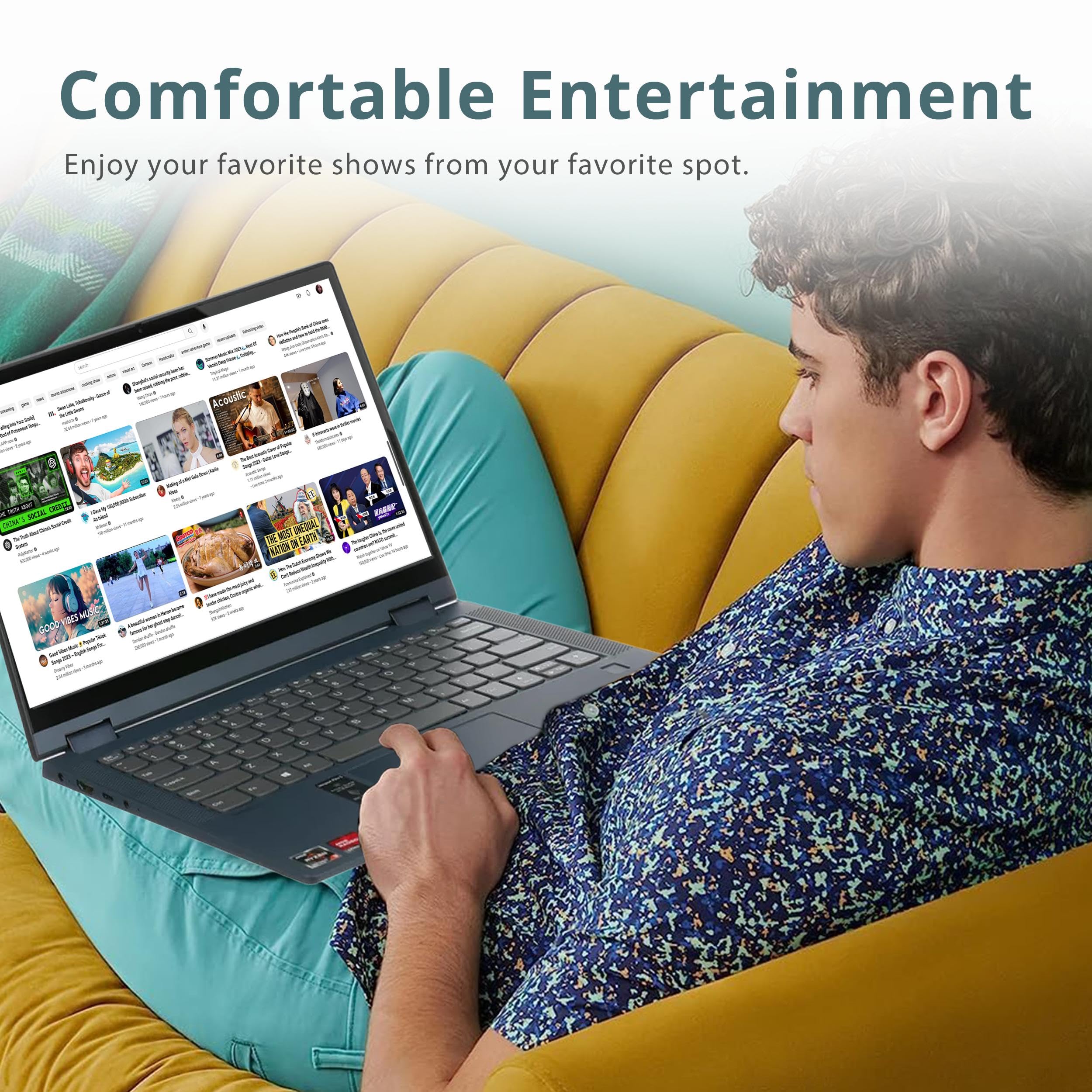 Lenovo IdeaPad Flex 5 2-in-1 Touchscreen Laptop, 14” FHD Display, AMD Ryzen 3 5300U, 4GB RAM, 128GB SSD, Backlit KB, FP Reader, Webcam with Shutter, Wi-Fi 5, Blue, Win 11, 128GB USB Card (Renewed)