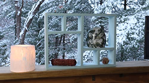 Mini Crystal Display Shelf by Shelf & Stone, Rustic Wall-Mounted Floating Shelf for Farmhouse Décor. Great Nightstand/Apothecary Shelf for Fossils, Reiki Crystals, Countertop Organizer (Patina Green)