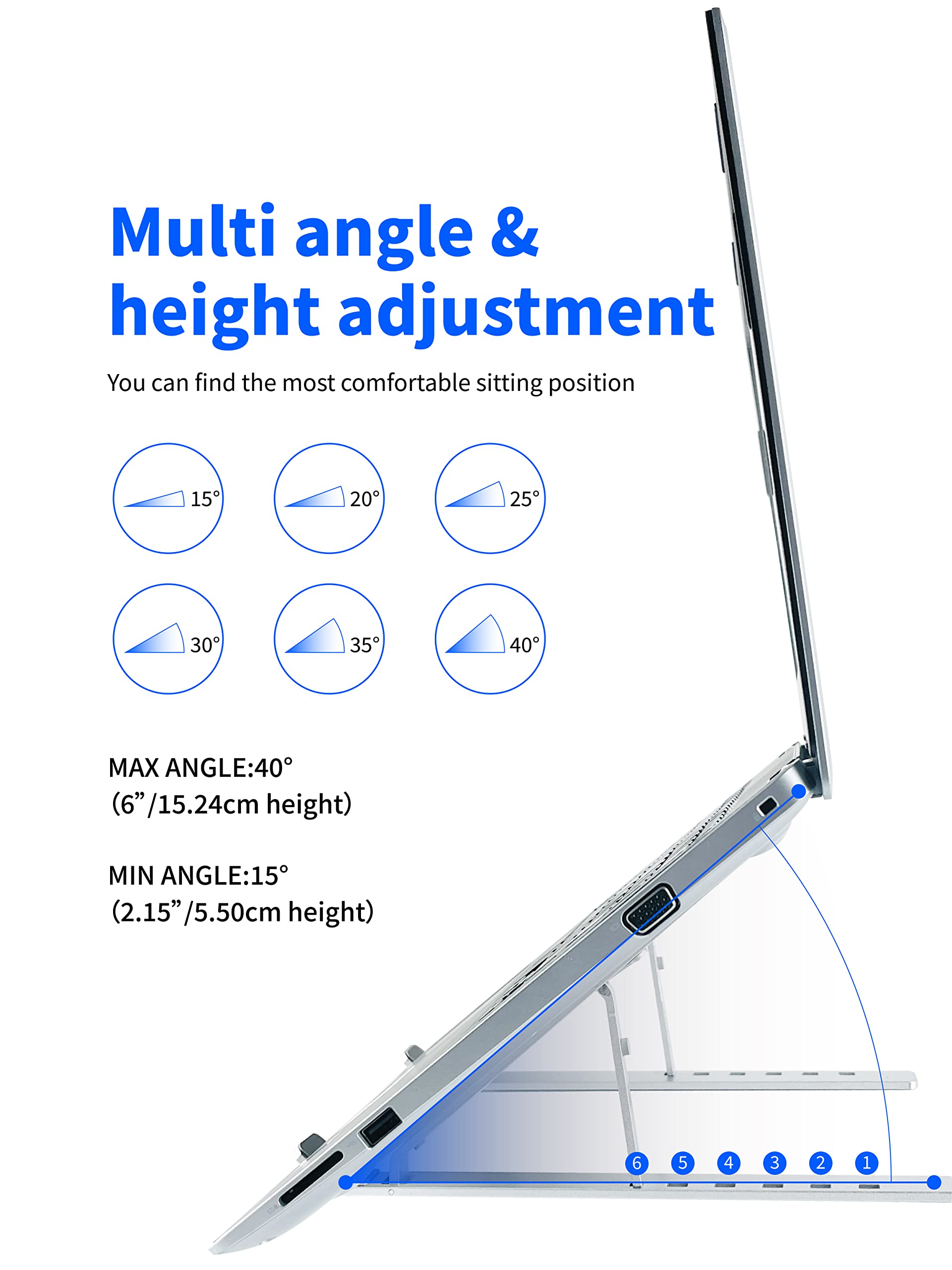 WEETEE Laptop Stand for Desk, Laptop Riser Adjustable Height for Ventilated Cooling, Aluminum Foldable Portable Laptop Holder Compatible with MacBook, Dell, Lenovo More 10-15.6"