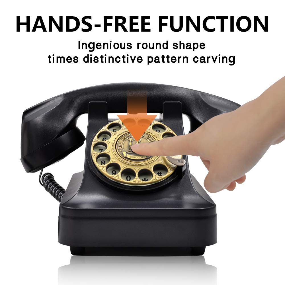 IRISVO Rotary Dial Telephone Retro Old Fashioned Landline Phones with Classic Metal Bell,Corded Phone with Speaker and Redial Function for Home and Decor(Classic Black)