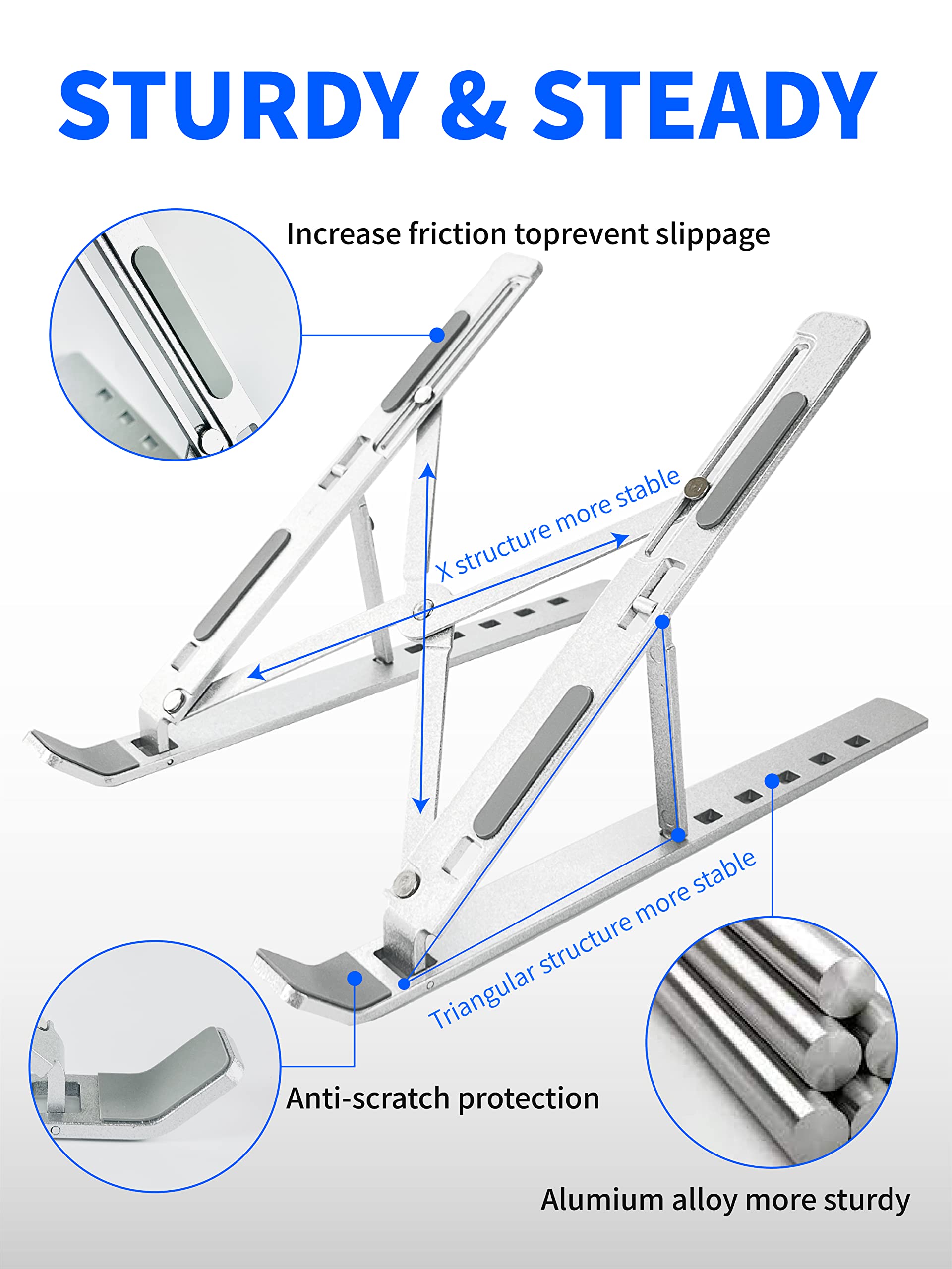 WEETEE Laptop Stand for Desk, Laptop Riser Adjustable Height for Ventilated Cooling, Aluminum Foldable Portable Laptop Holder Compatible with MacBook, Dell, Lenovo More 10-15.6"