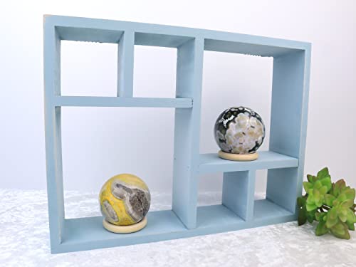 Mini Crystal Display Shelf by Shelf & Stone, Rustic Wall-Mounted Floating Shelf for Farmhouse Décor. Great Nightstand/Apothecary Shelf for Fossils, Reiki Crystals, Countertop Organizer (Patina Green)